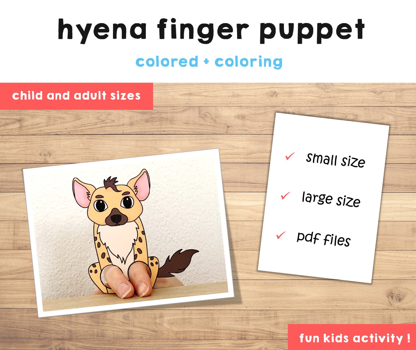 Hyena Paper Craft Printable African Animal Finger Puppet Kids Craft ...