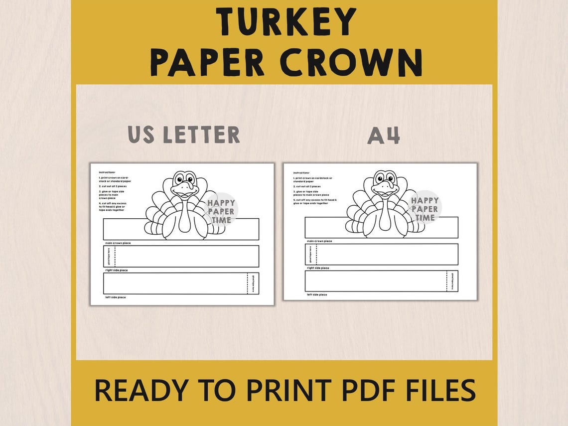 Turkey Paper Headband Crown Hat Thanksgiving Party Coloring Printable ...