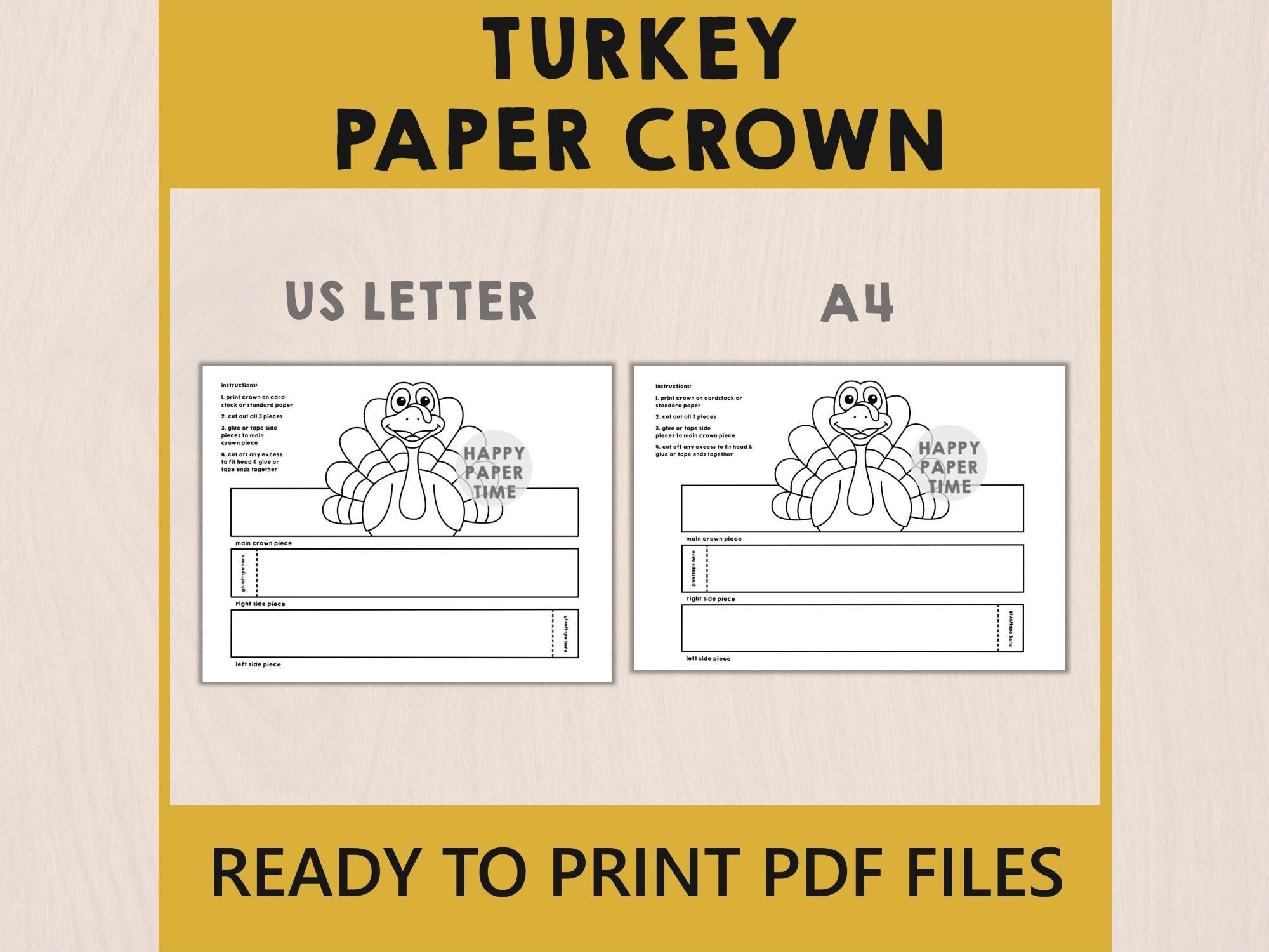 Turkey Paper Headband Crown Hat Thanksgiving Party Coloring Printable ...