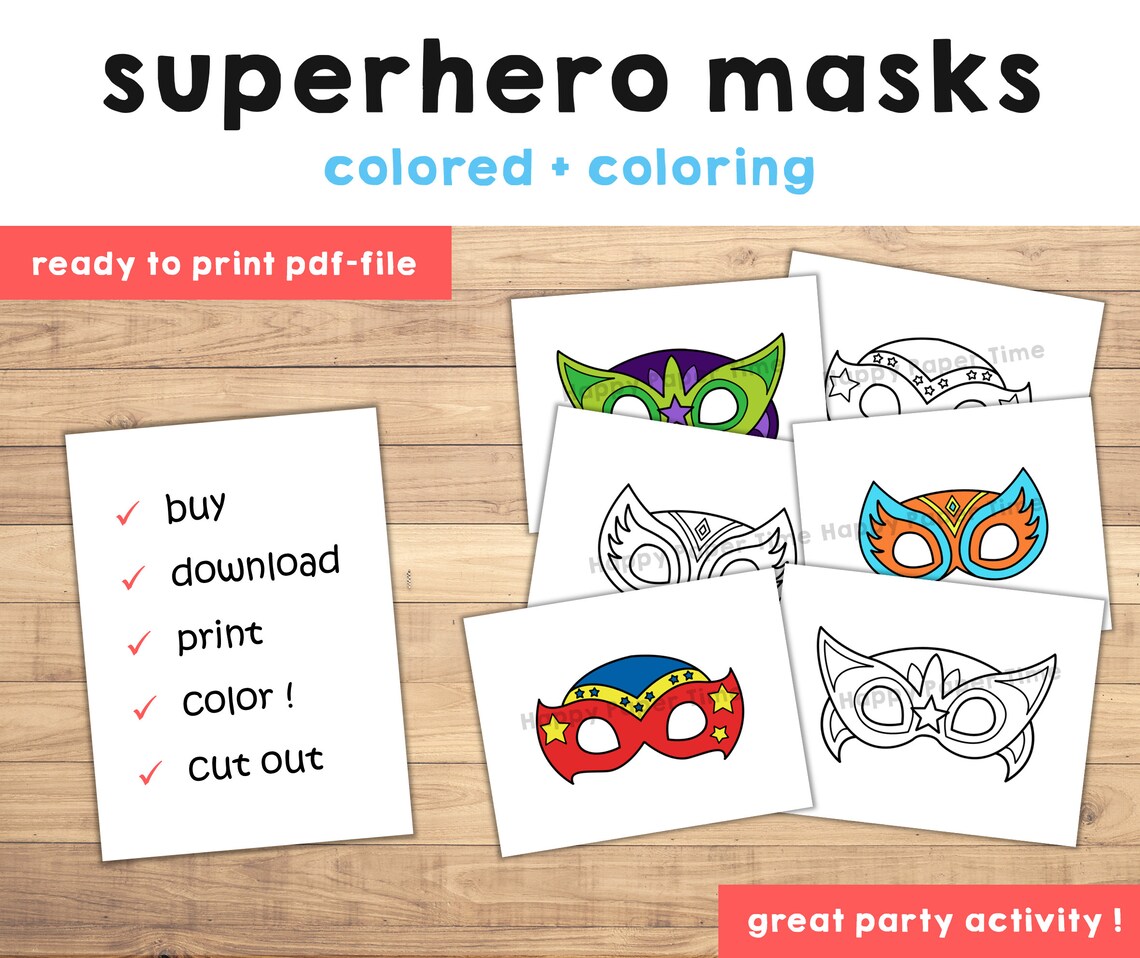 Superhero Masks Costume Hero Mask Printable Party Favor Craft | Etsy
