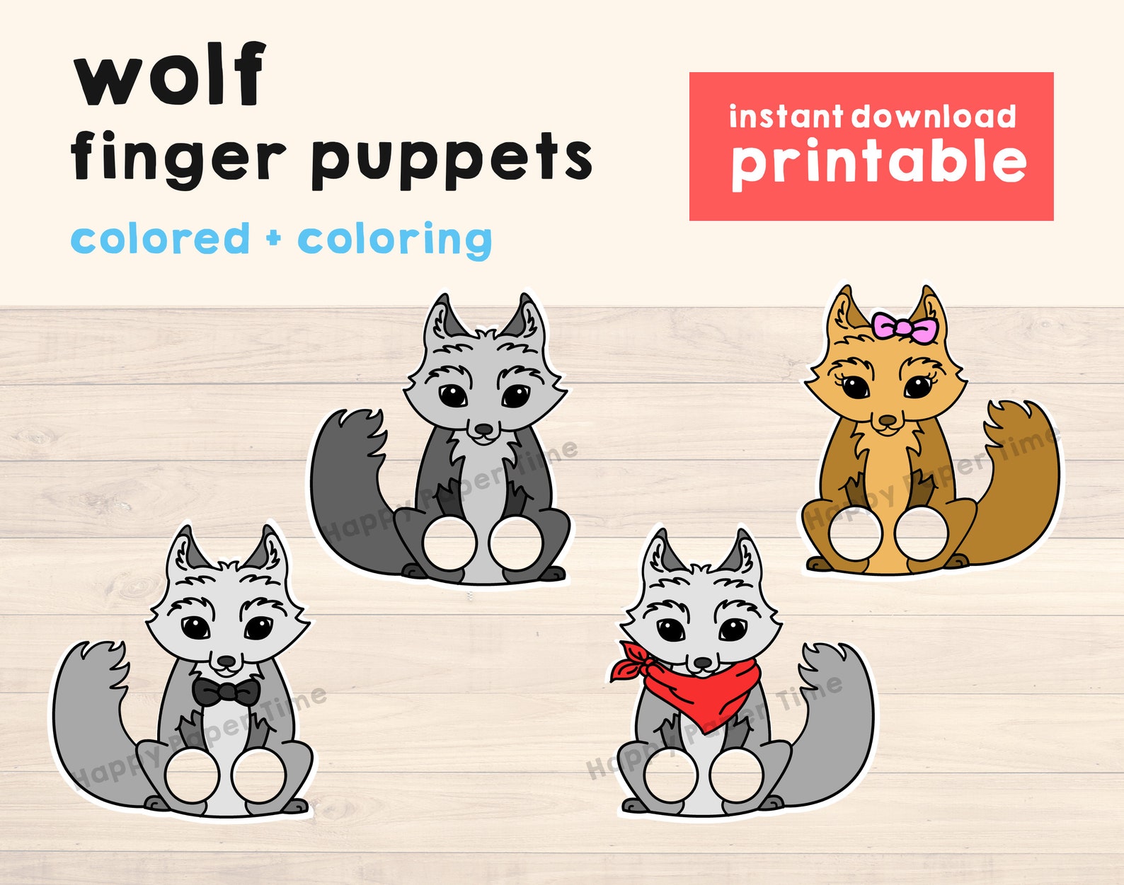 Wolf Puppet Paper Craft Printable Finger Puppet Kids Craft | Etsy