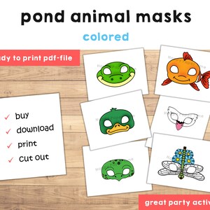 Pond Animals Paper Mask Craft Activity Template for Kids, Duck, Frog ...