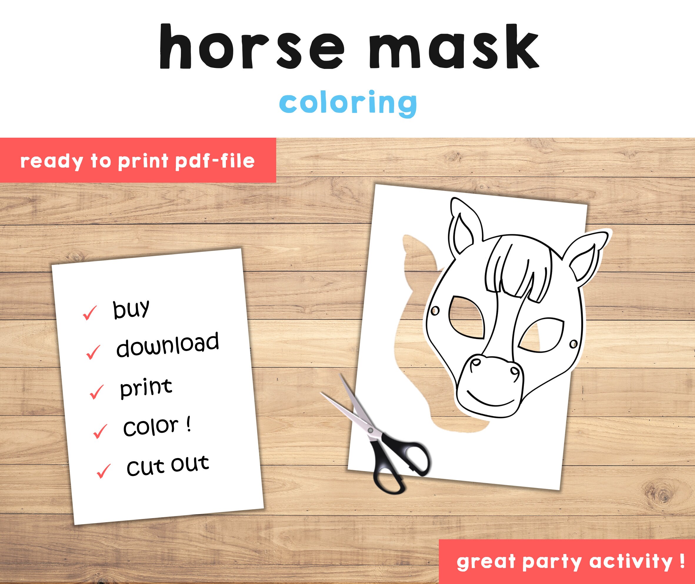 Horse Mask Animal Mask Party Favor Pony Mask Pony Printable | Etsy