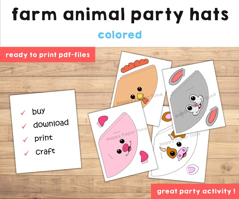 Farm Animal Party Hats Paper Printable Table Pig Horse Cow - Etsy