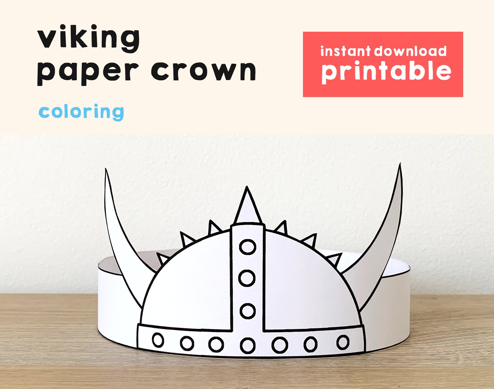Viking Paper Crown Activity Printable Kids Craft Helmet | Etsy