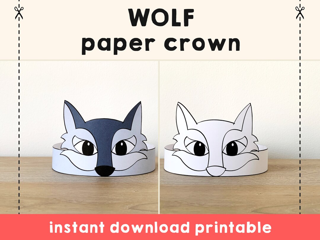 Wolf Paper Crown Coloring Printable Kids Craft Wolf Woodland Birthday ...