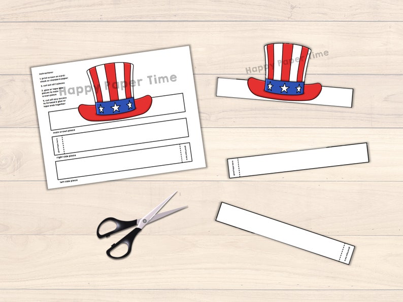 Uncle Sam Hat Paper Crown Party Coloring Printable Kids Craft - Etsy