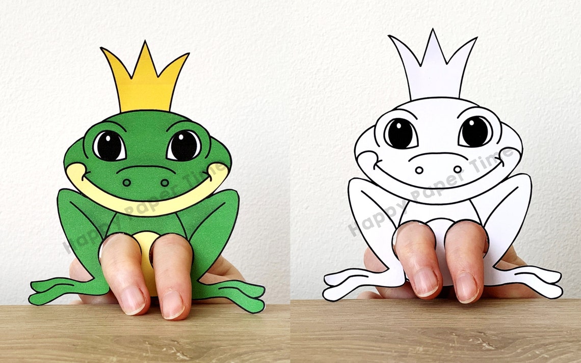 Frog prince paper craft printable pond animal Finger Puppet | Etsy