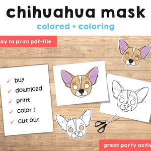 Chihuahua Dog Mask Animal Mask Party Favor Printable Dog Costume Diy ...