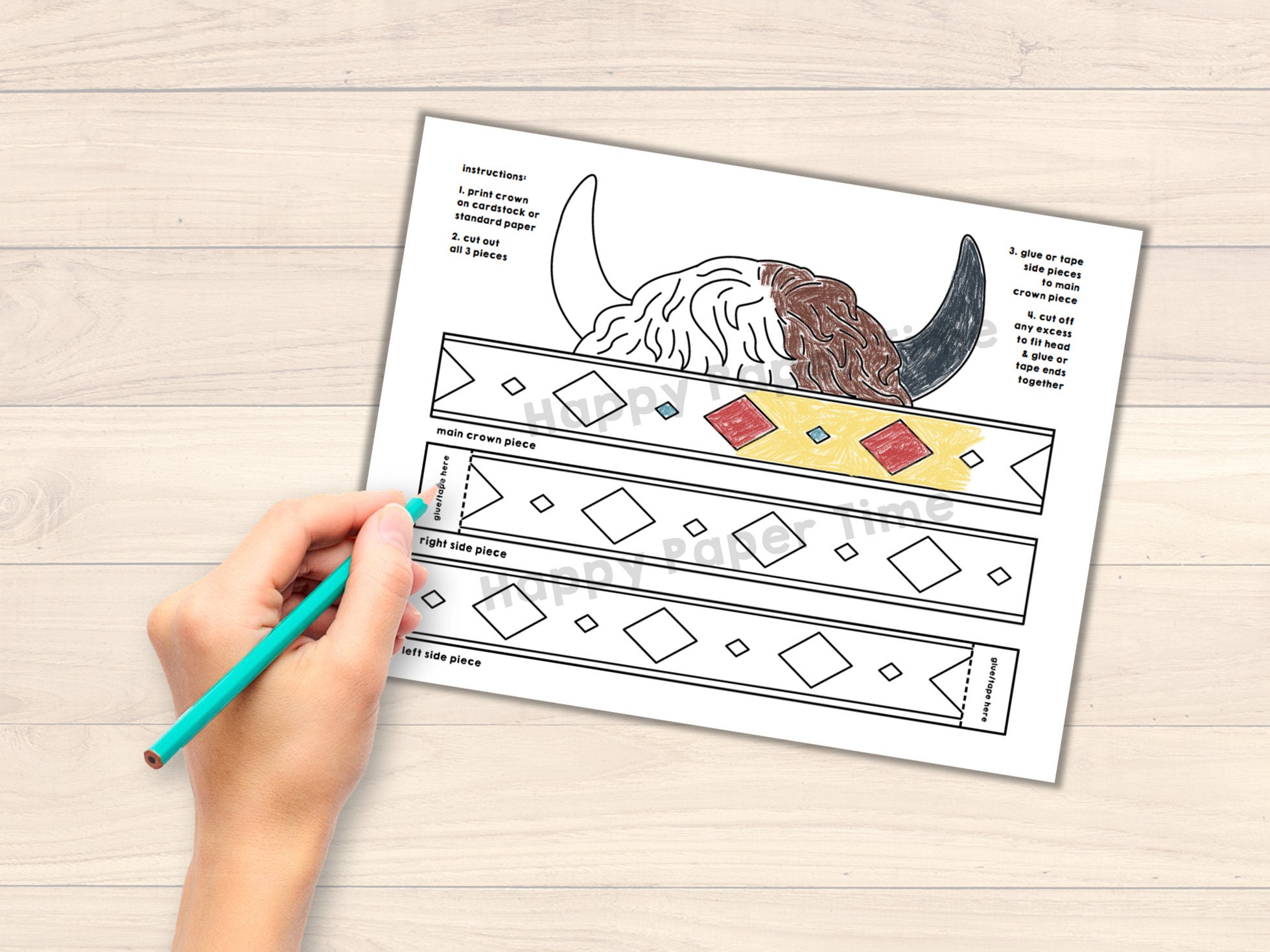 Native American Paper Craft Bison Headdress Crown Party Coloring ...