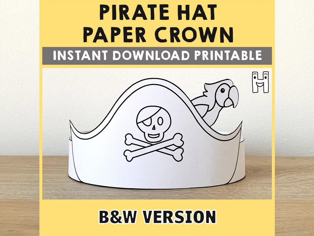 Pirate Hat Paper Crown Template Pirate Captain Party Headband Coloring ...