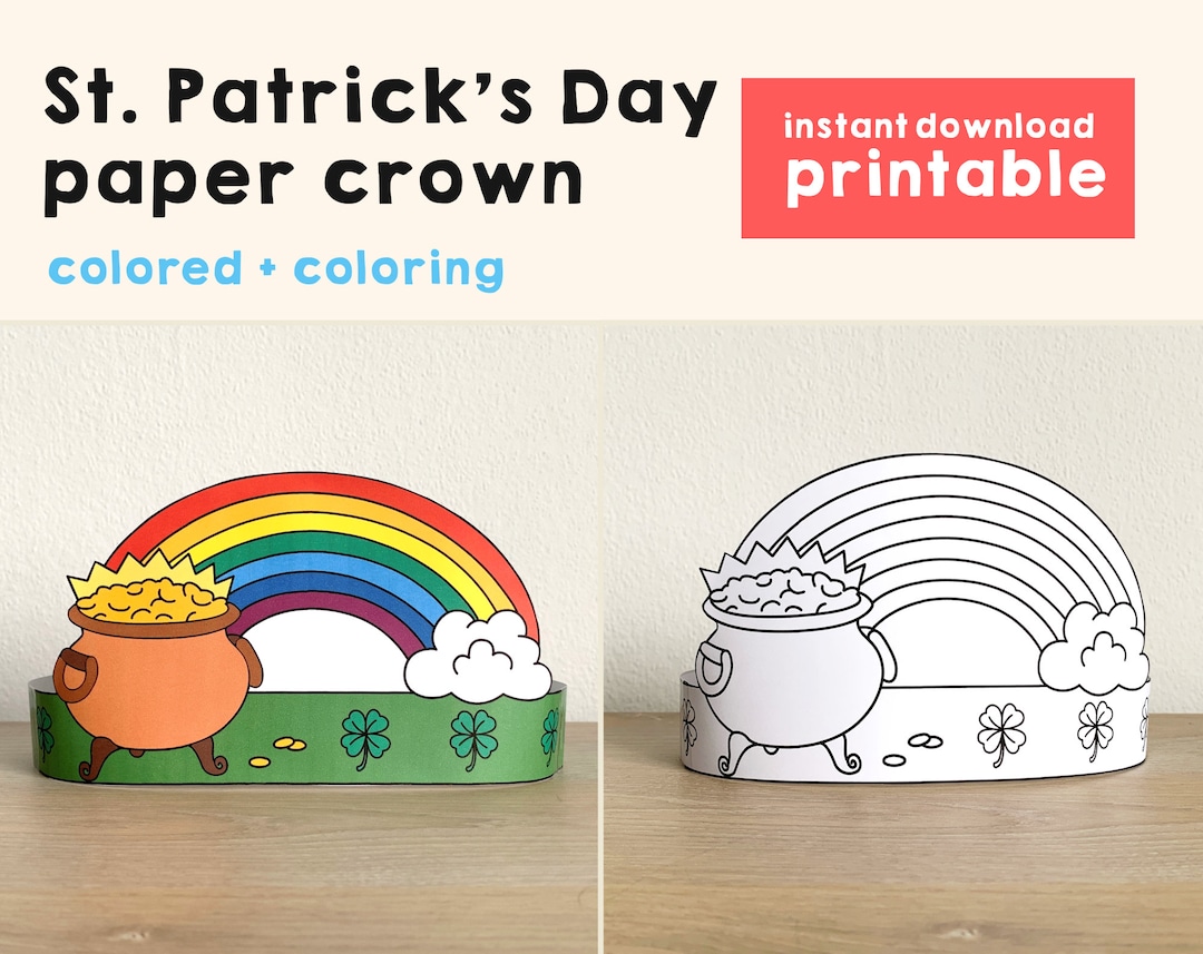 St Patrick's Day Paper Crown Headband Pot of Gold Rainbow Party ...