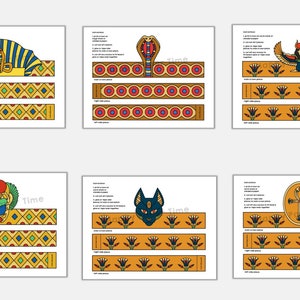 Ancient Egypt Paper Crowns Pharaoh Cobra Cleopatra Isis Scarab Cat Ankh ...