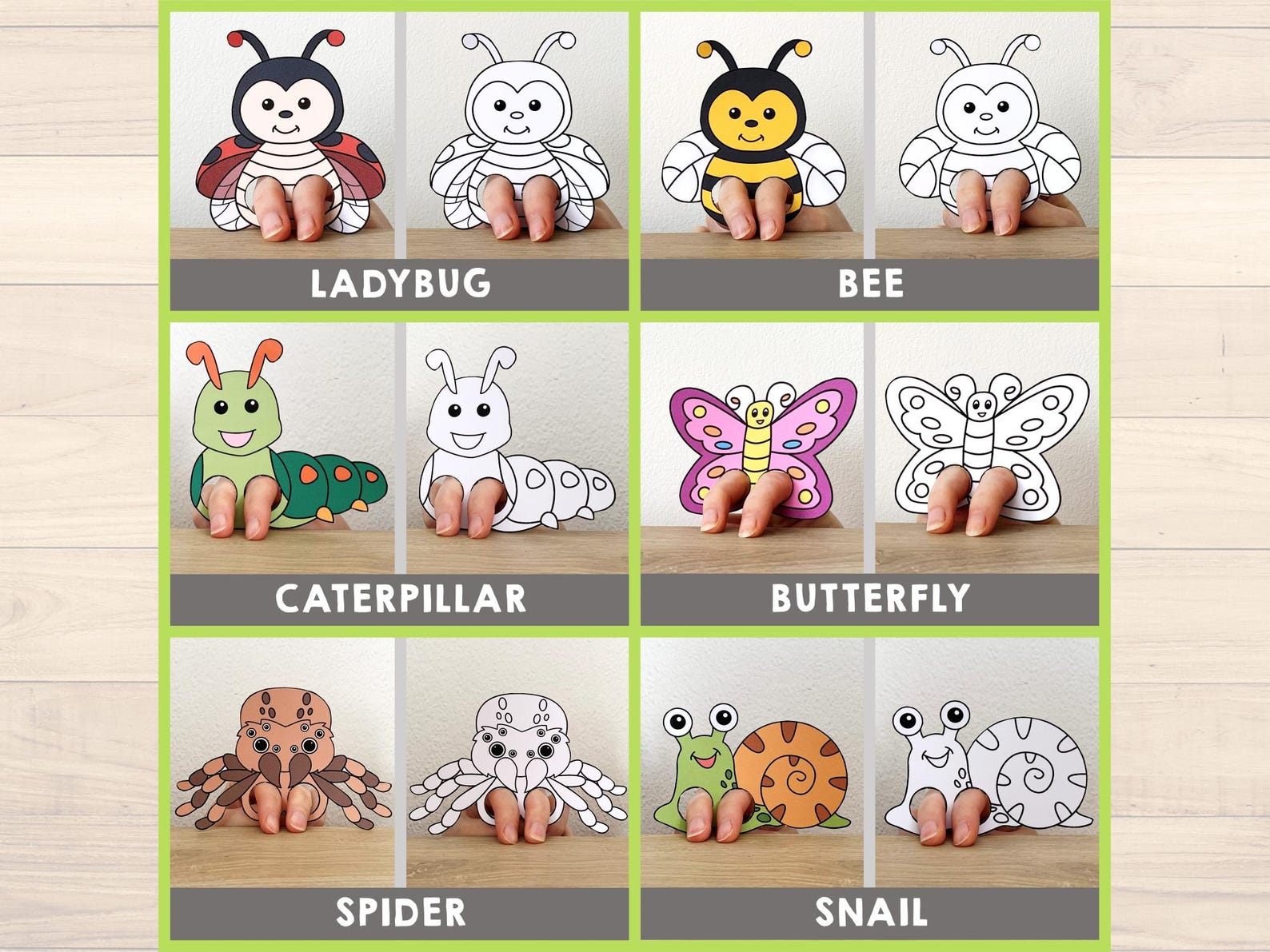 Bugs Insects Paper Craft Printable Finger Puppet Template Kids Craft ...