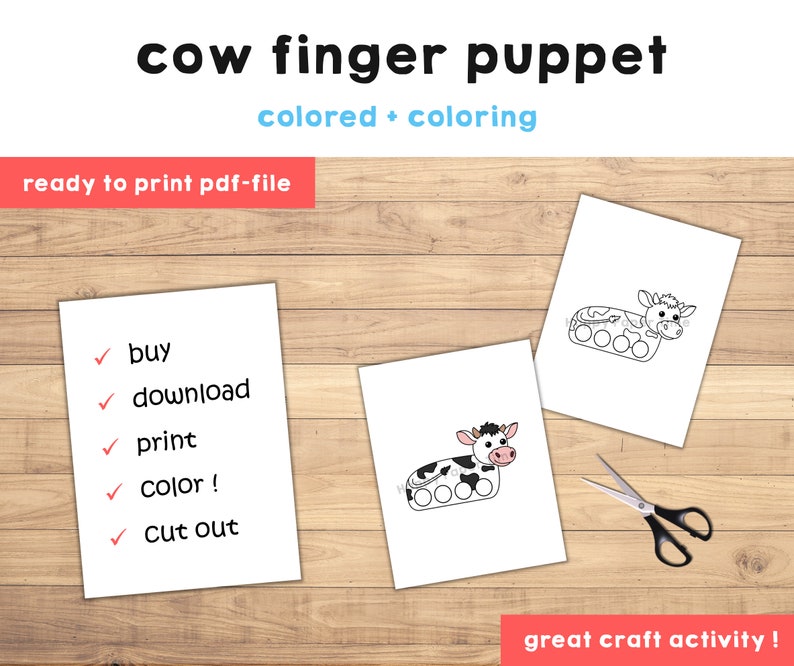 Cow Paper Craft Printable Farm Animal Finger Puppet Kids Craft - Etsy