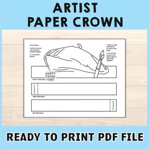 Artist Hat Painter Paper Crown Headband French Party Coloring Printable ...