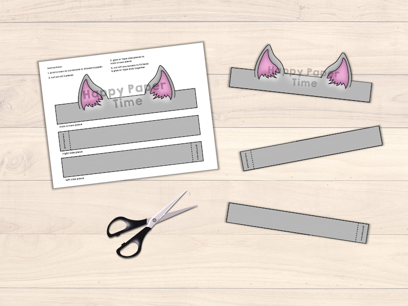 Cat ears Paper Crown Party Coloring Printable Kids Craft | Etsy