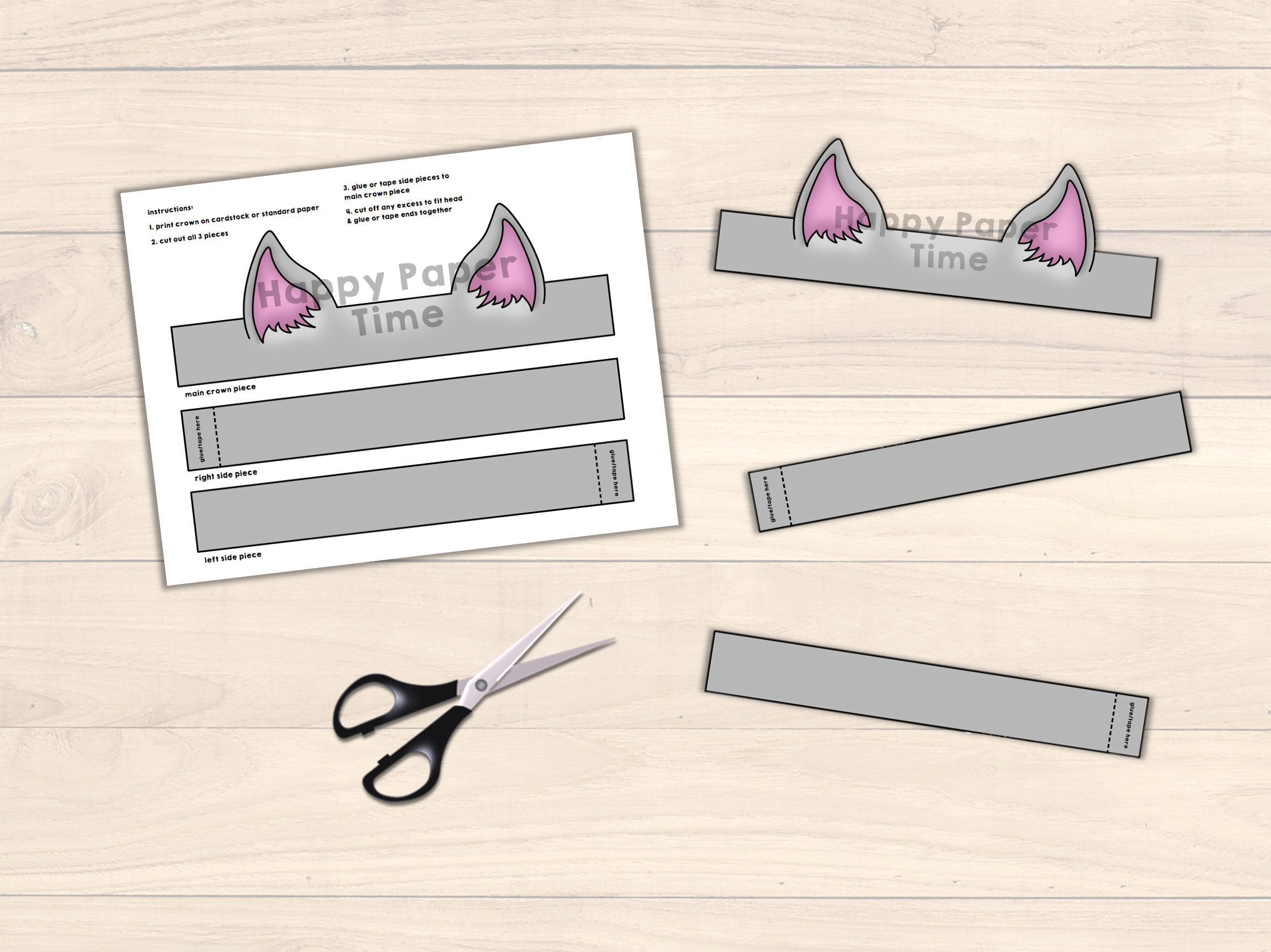 Cat Ears Paper Crown Party Coloring Printable Kids Craft Kitten Pussy ...