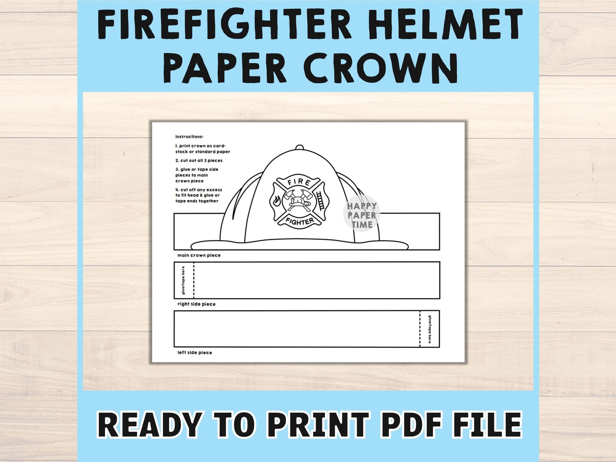Firefighter Helmet Paper Crown Party Coloring Printable Kids Craft ...
