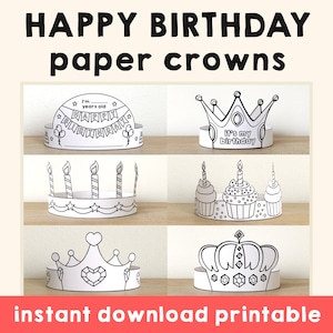 Happy Birthday Paper Crowns Party B-day Printable Kids Craft Birthday ...