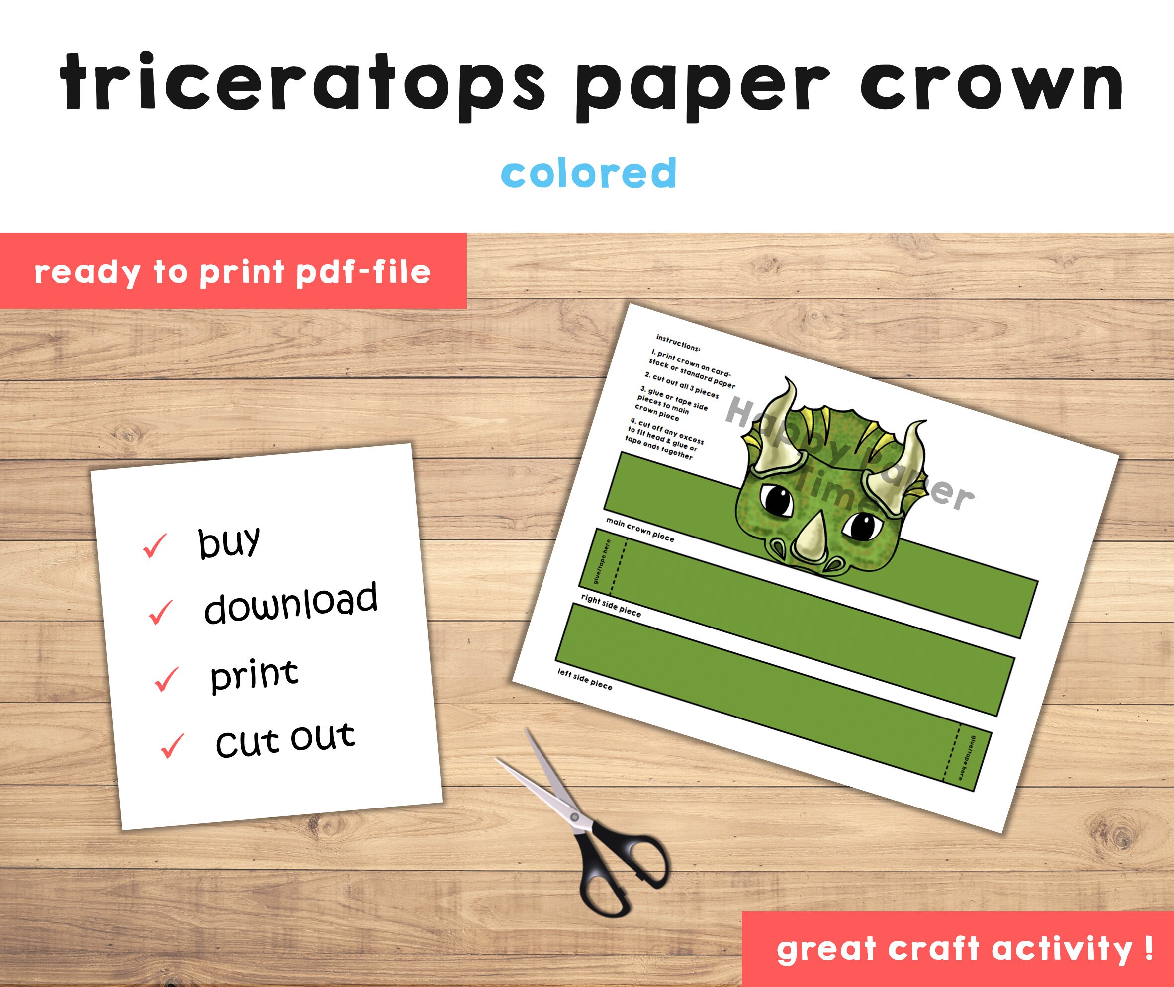 Triceratops Paper Craft Crown Party Template Printable Kids - Etsy