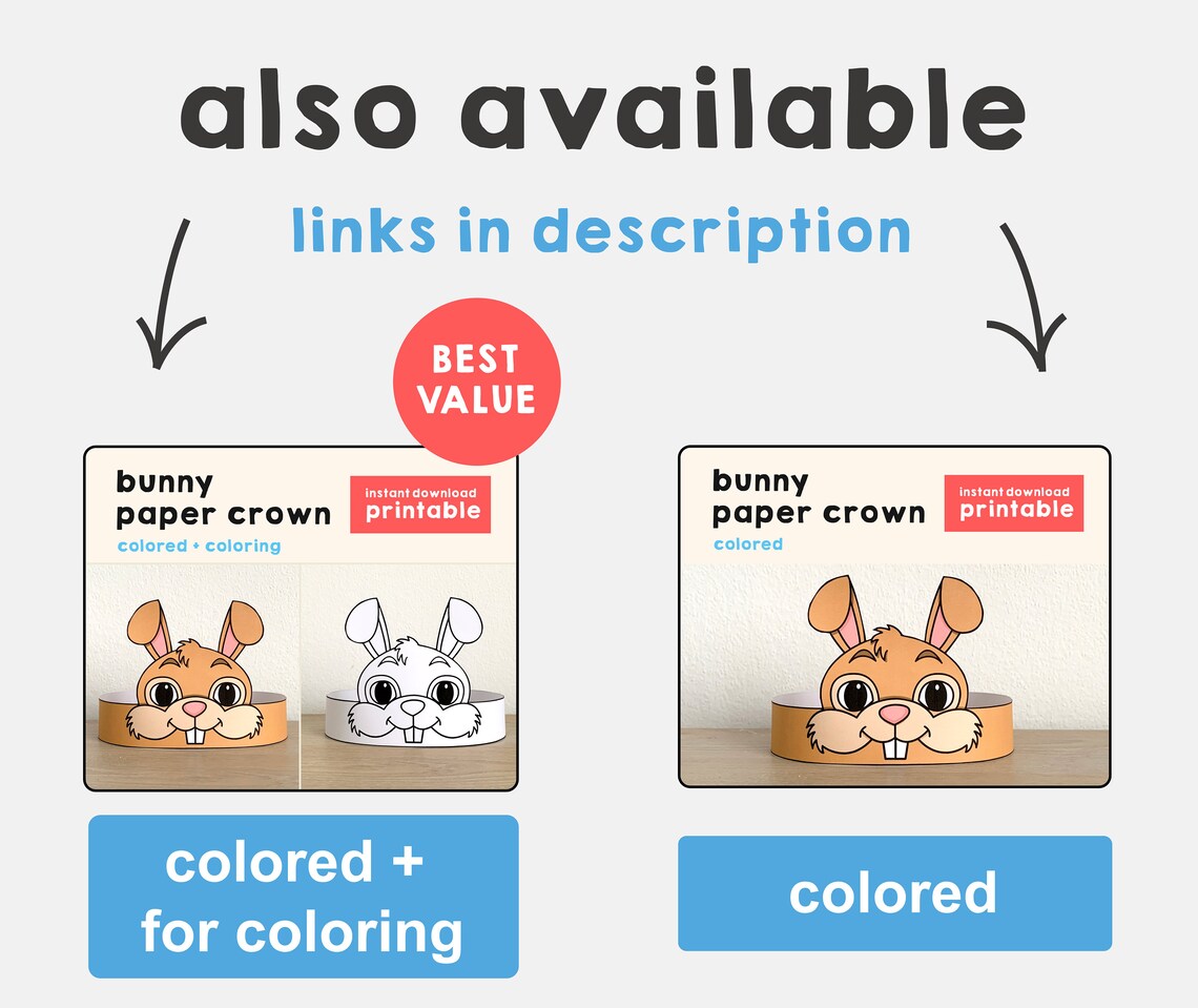 Bunny Paper Crown Headband Coloring Pet Animal Printable Kids | Etsy