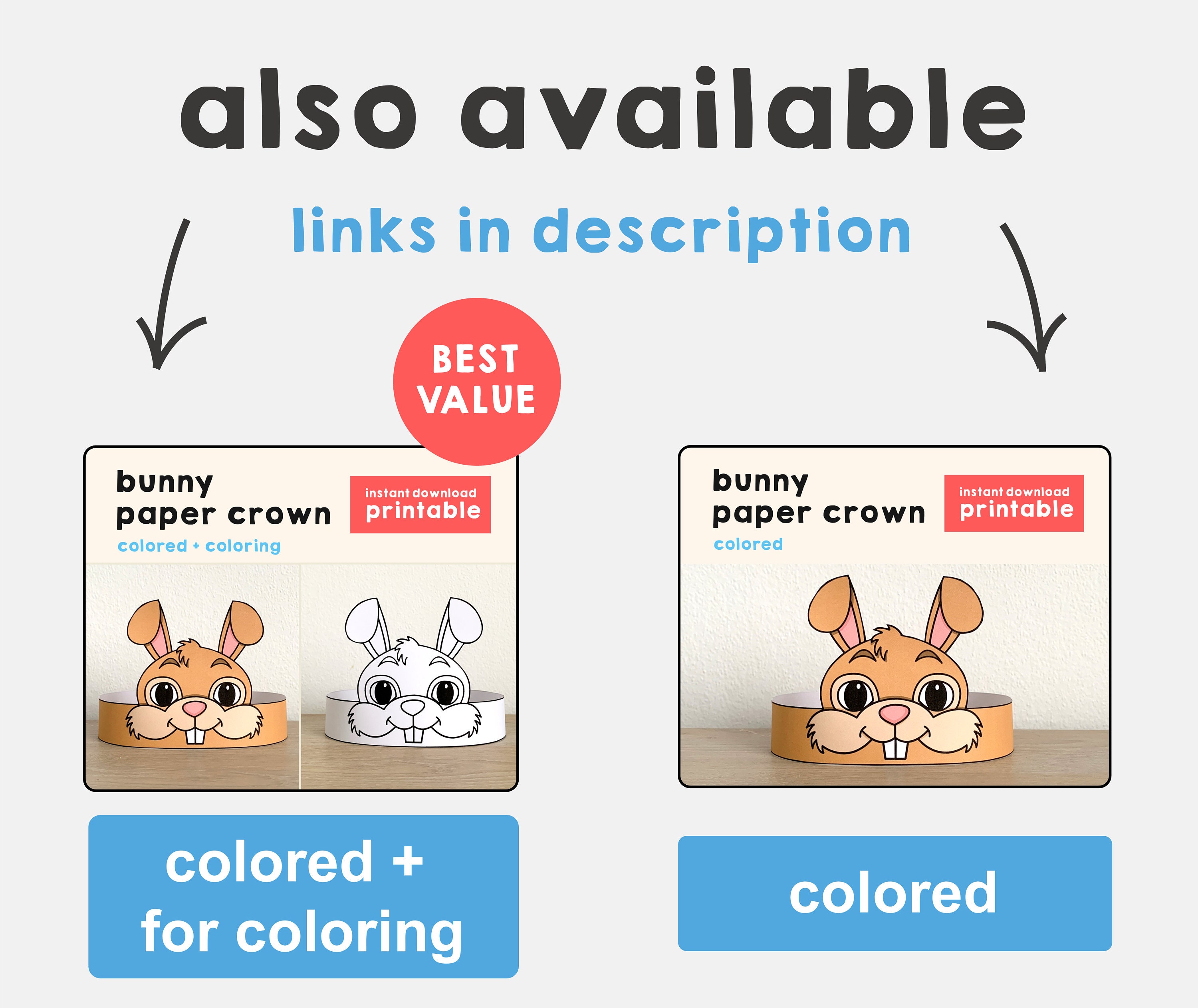 Bunny Paper Crown Headband Coloring Pet Animal Printable Kids | Etsy