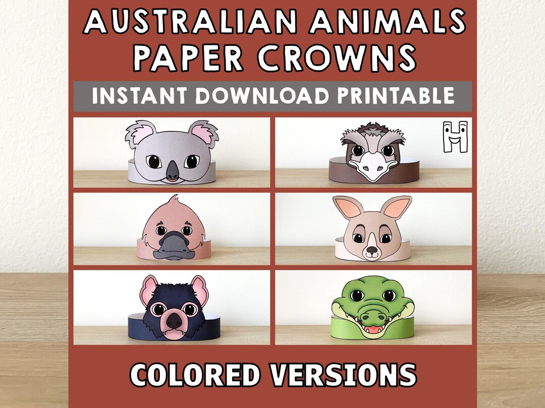 Australian Animal Paper Crowns Safari Koala Kangaroo Crocodile Emu ...