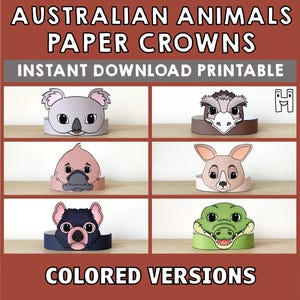 Australian Animal Paper Crowns Safari Koala Kangaroo Crocodile Emu ...