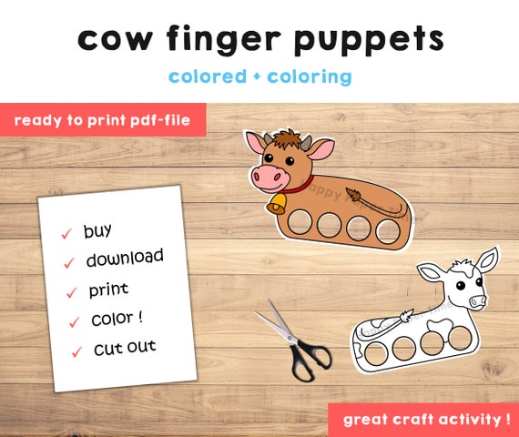 Cow Puppet Paper Craft Printable Finger Puppet Kids Craft, 43% OFF