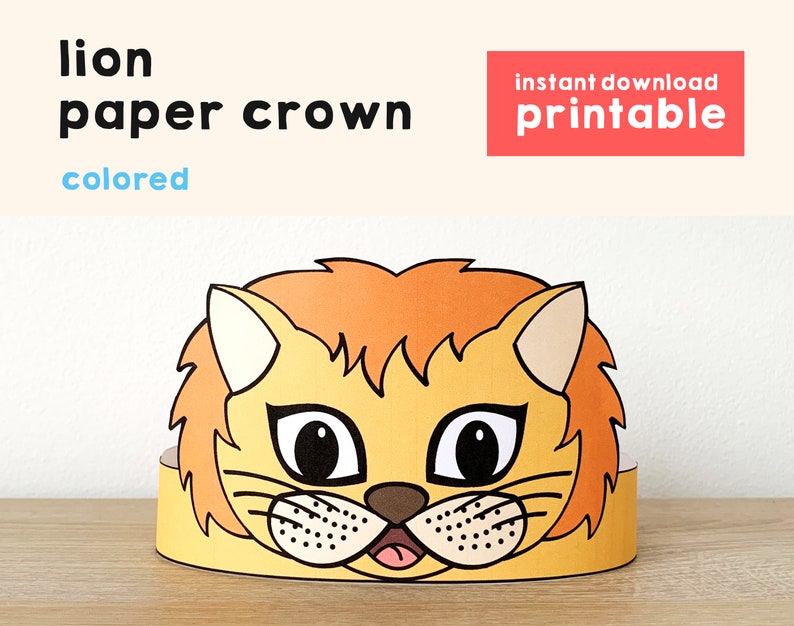 Lion Paper Crown Party Printable Kids Craft Lion Birthday Gift | Etsy