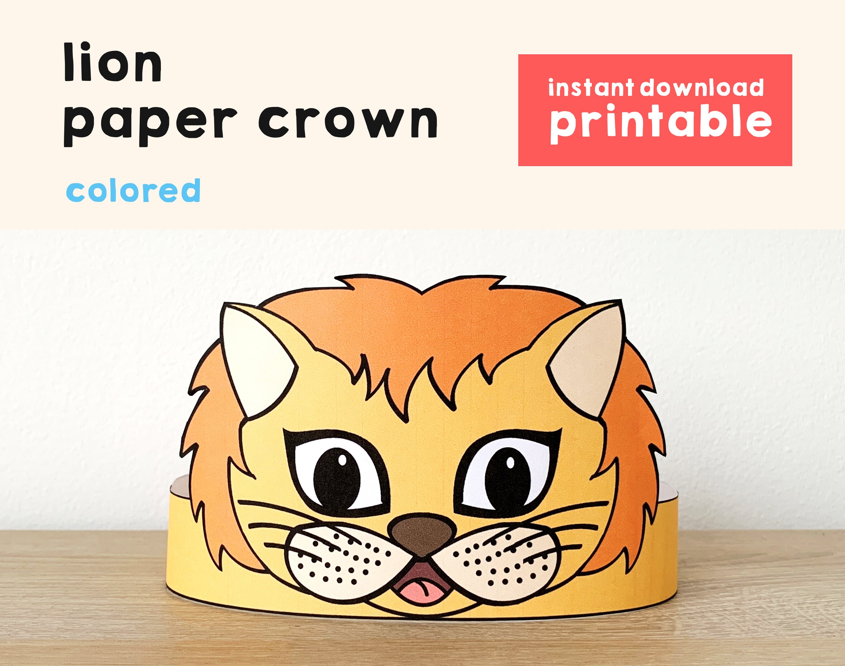 Lion Paper Crown Party Printable Kids Craft Lion Birthday Gift - Etsy