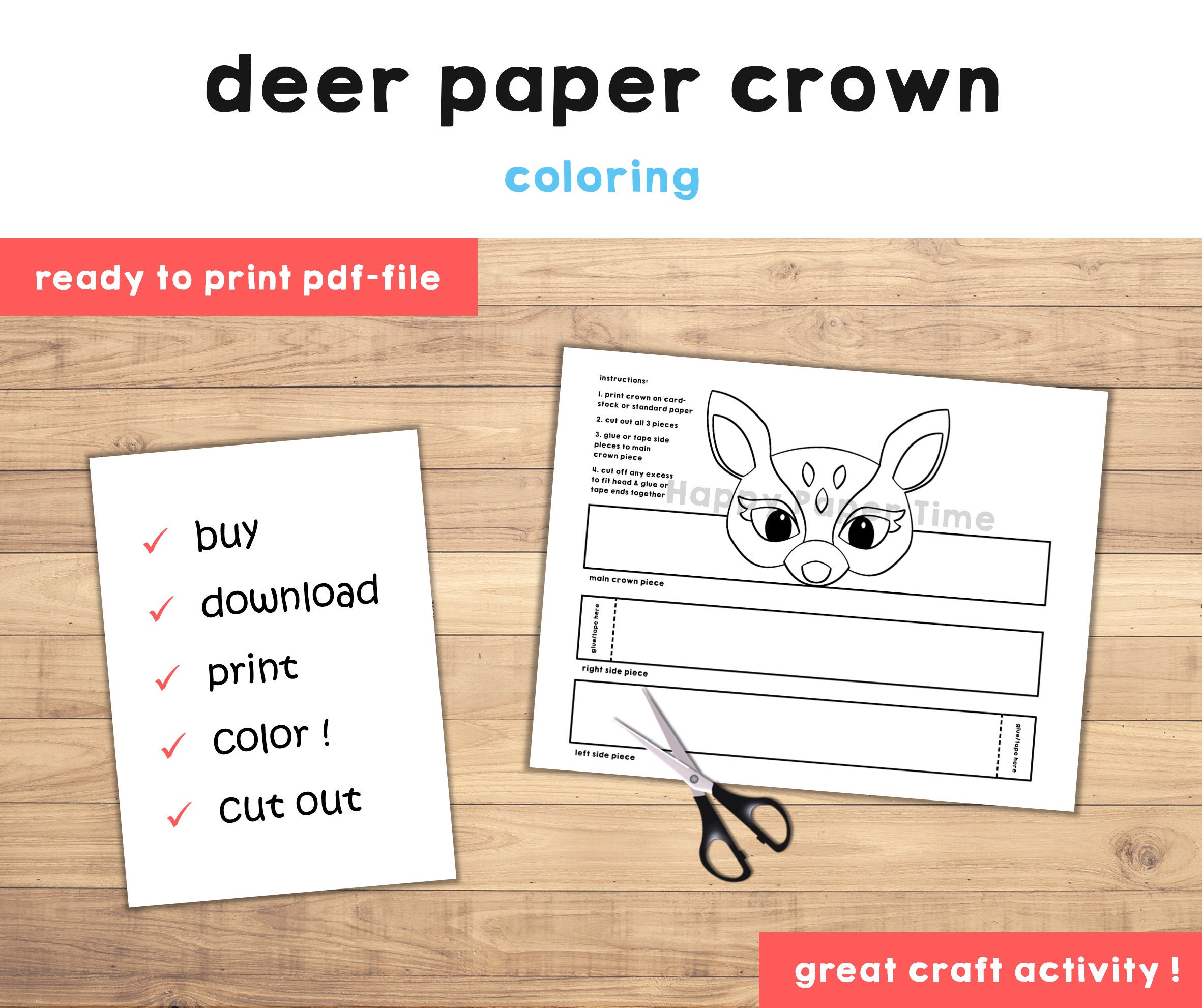 Deer Paper Crown Party Printable Kids Craft Woodland Birthday Gift ...