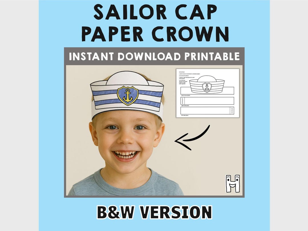 Sailor Hat Cap Paper Crown Party Coloring Printable Kids Craft Sea ...