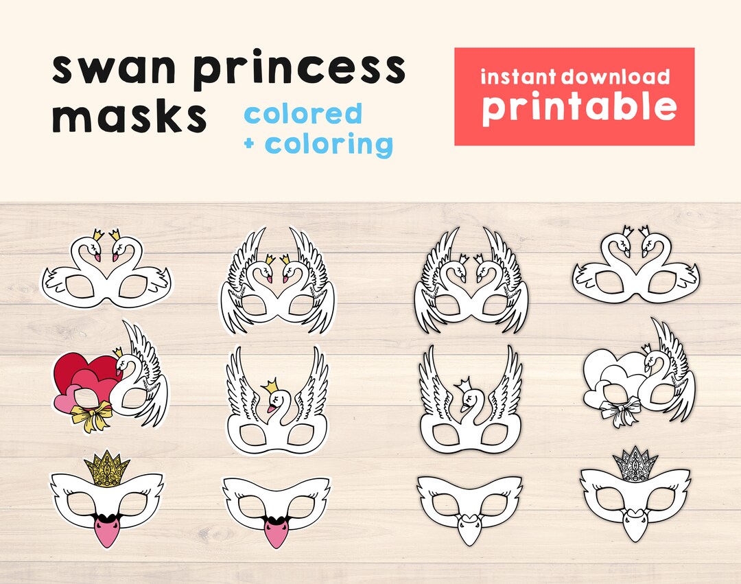 Swan Princess Party Printable Masks Fairytale Kids Party Mask Swan ...