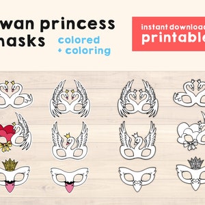 Swan Princess Party Printable Masks Fairytale Kids Party Mask Swan ...