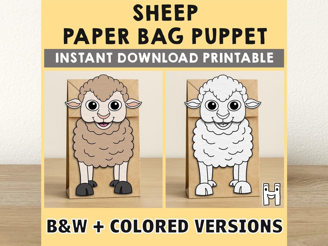 Sheep Paper Bag Puppet Printable Farm Animal Craft Activity Cut Paste ...