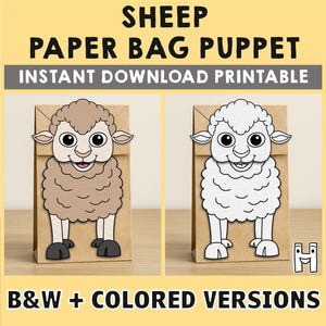 Sheep Paper Bag Puppet Printable Farm Animal Craft Activity Cut Paste ...