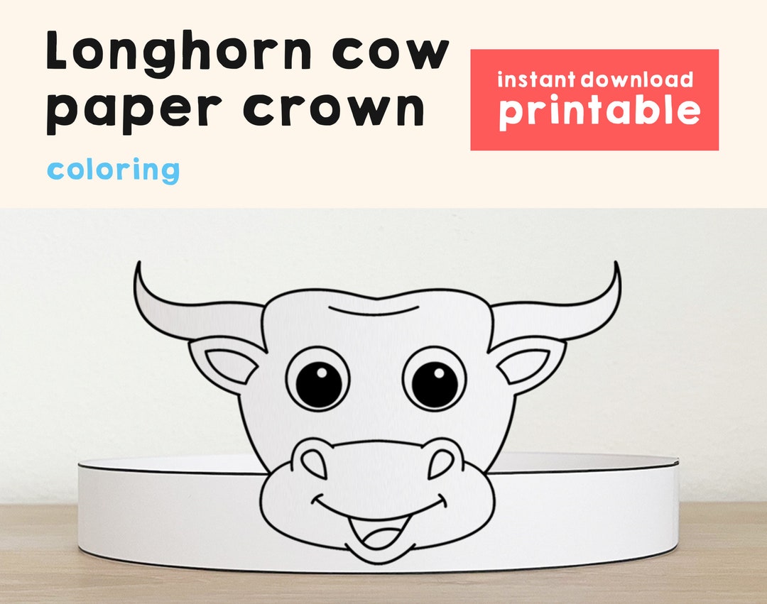 Cow Longhorn Paper Crown Headband Party Coloring Printable Kids Craft ...
