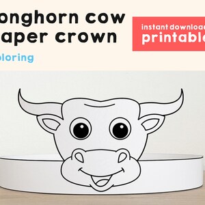 Cow Longhorn Paper Crown Headband Party Coloring Printable Kids Craft ...