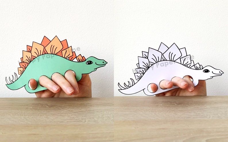 Dinosaur Stegosaurus Paper Craft Printable Finger Puppet Kids | Etsy