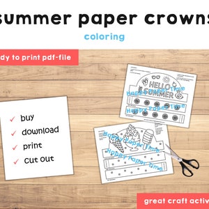 Summer Paper Crown Headband Coloring Ice Cream Party Activity Printable ...