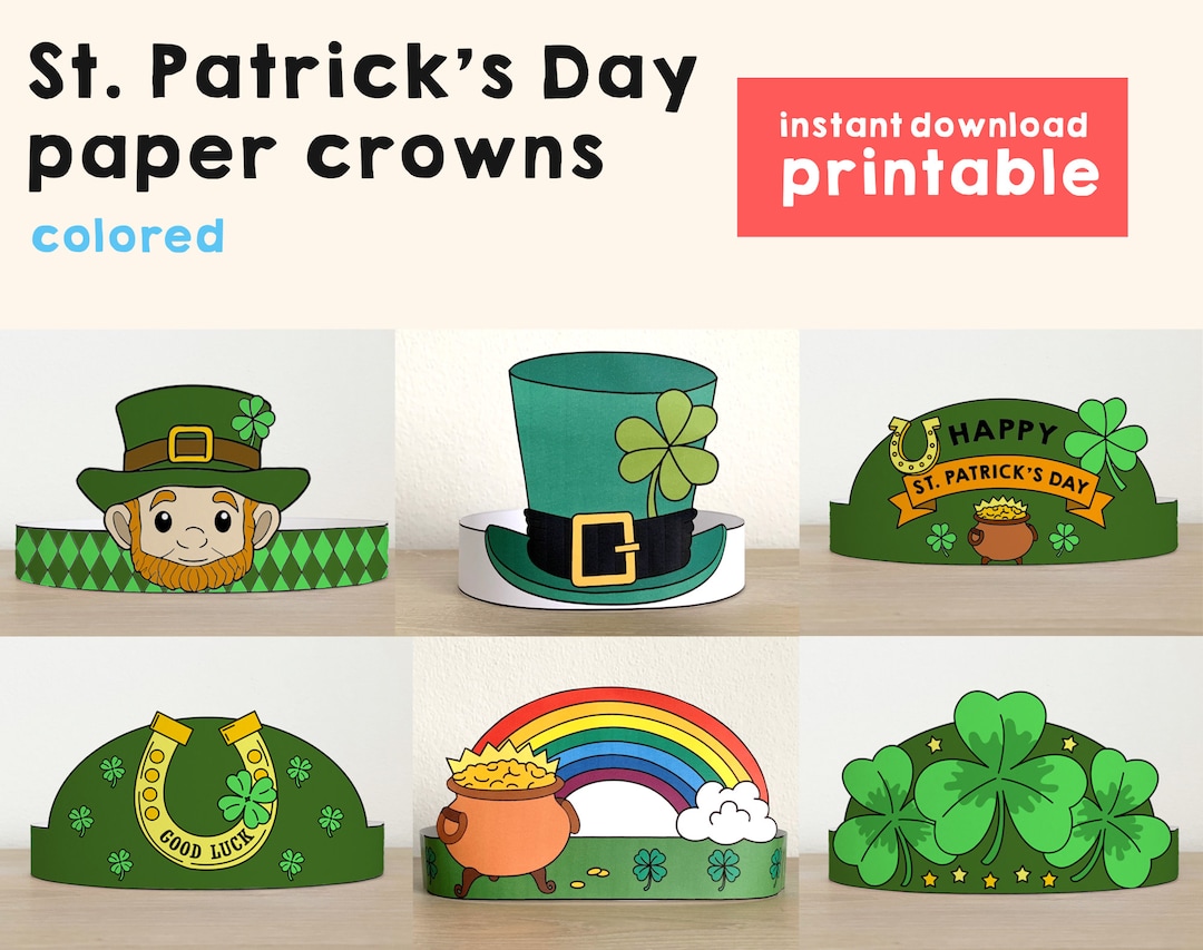 St Patrick's Day Paper Crowns Headbands Leprechaun Gold Party Activity ...