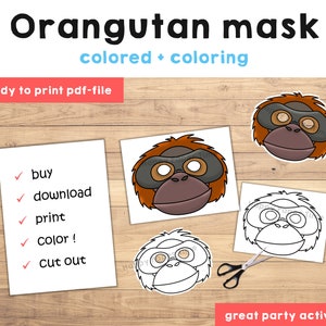 Orangutan Mask Costume Animal Mask Printable Party Favor Asian Jungle ...