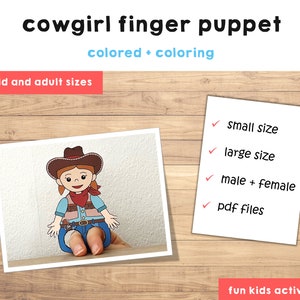 Cowgirl Paper Craft Printable Wild West Finger Puppet Kids Craft Kids ...
