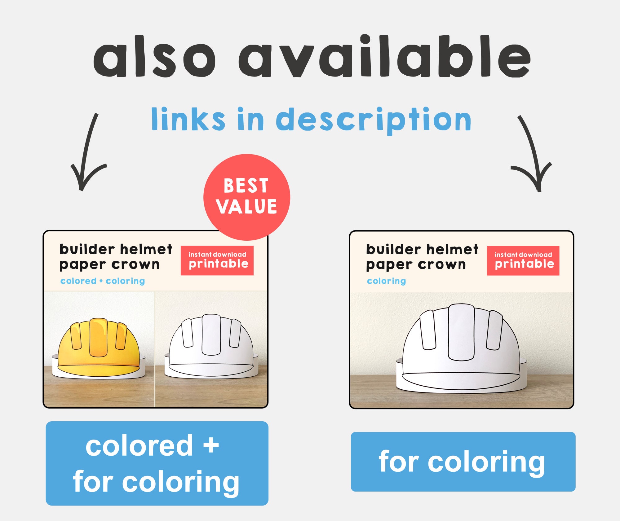 Construction Worker Builder Helmet Paper Crown Party Printable - Etsy