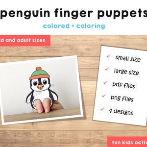 Penguin Puppet Paper Craft Printable Finger Puppet Kids Craft Animal ...