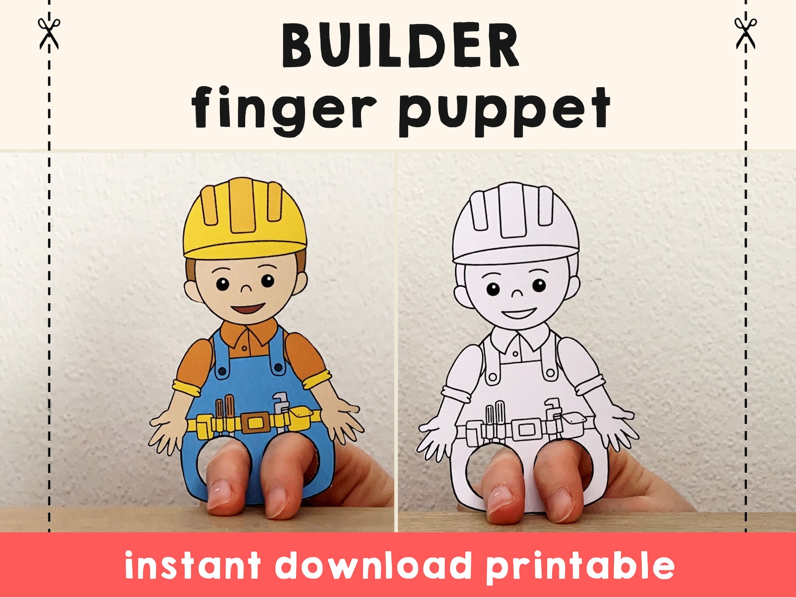 Construction Worker Paper Craft Printable Community Helper Finger ...