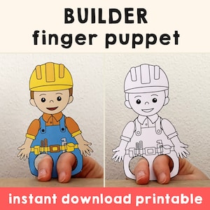 Construction Worker Paper Craft Printable Community Helper Finger ...