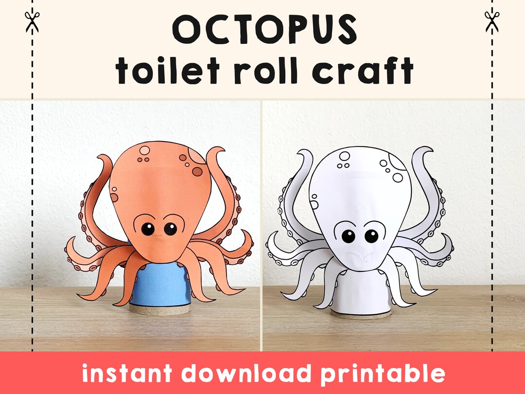 Octopus Toilet Paper Roll Craft Ocean Animal Beach Sea Party Coloring ...